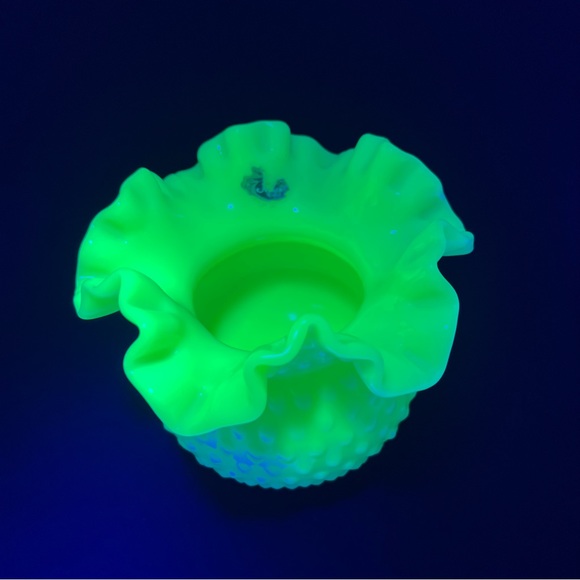 Fenton | Accents | Fenton Uranium Green Milk Glass Hobnail Ruffled Rose ...